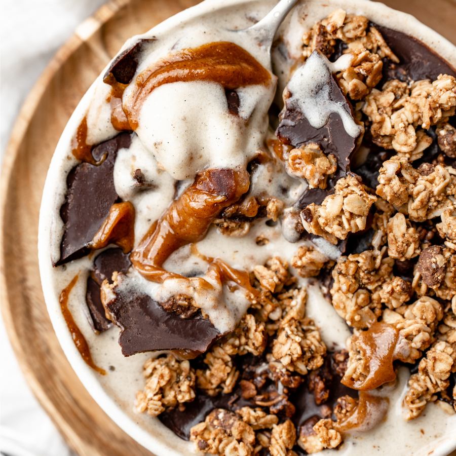 Chocolate "Magic Shell" Granola and Caramel Nice Cream